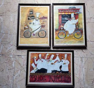3 quadri acquarello cuochi stile francese 