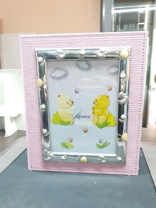 portafoto in pelle ed argento bimba 26x20