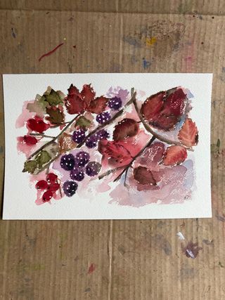 Acquerello originale foglie e frutti autunno 