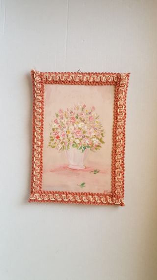 Quadretto dipinto a mano su raso cm.14x19.5