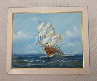 Quadro Tempera su tela Veliero Vintege