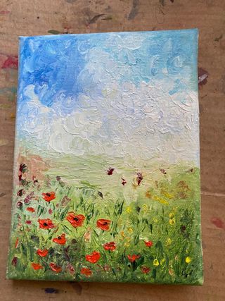 Olio a spatola su tela campo di papaveri