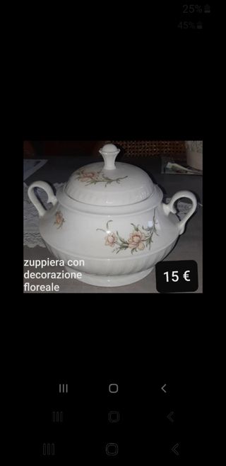 zuppiera vintage porcellana bordo floreale