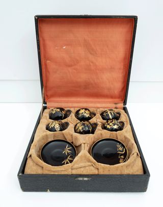 Servizio caffè in legno, dipinto a mano - 1950