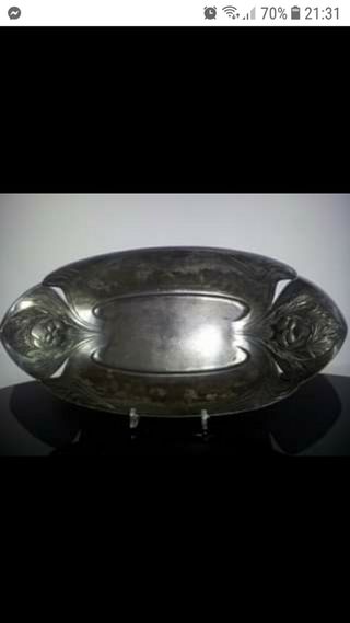 Stupendo cestino/vassoio liberty in metallo argent