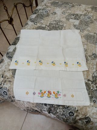 set 2 asciugamano grandi lino punto a croce a mano