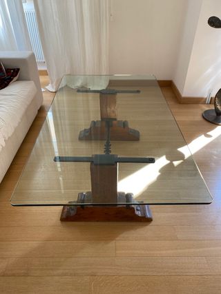 Tavolo cristallo e legno 