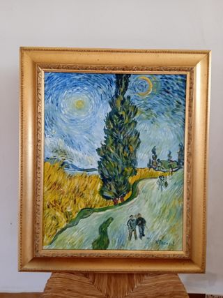 Quadro Strada con cipressi e cielo stellato
