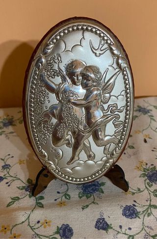 Quadretto con angeli argento 925 e pelle