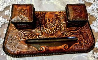 calamaio in pelle cuoio goffrato don chisciotte 