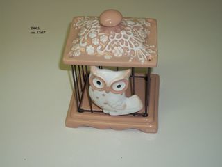 Gabbietta in porcellana con gufetti portafortuna