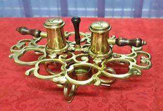 Antico scaldavivande + menage da tavola sale pepe