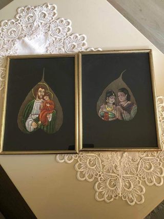 Coppia di quadri con dipinto a mano su foglia