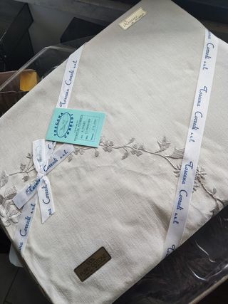 tovaglia vintage anni 70 12 persone cotone ricamo