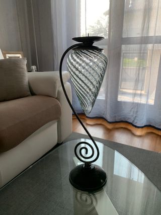 Porta candela in ferro battuto e vetro 