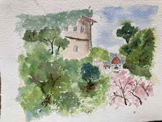 Acquerello dipinto a mano panorama Firenze 