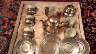 tazzine+ zuccheriera+ caffetteria in peltro 