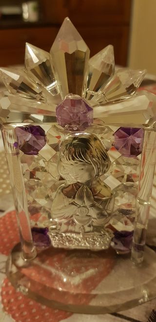 espositore in vetro murano e placca argento 