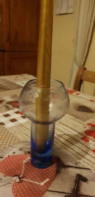 portacandela in vetro blu 