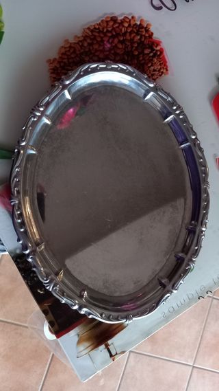 vassoio acciaio argento ovale usato 34x28