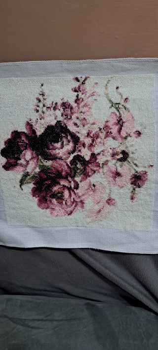 tela punto croce fiori 25cm x25 