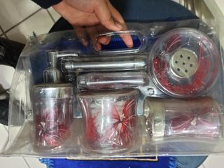 set bagno fiori rosso