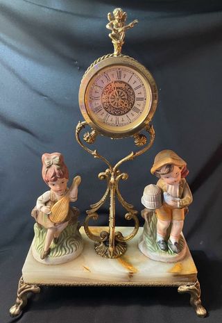 orologio da tavolo ottone onice ceramica vintage 