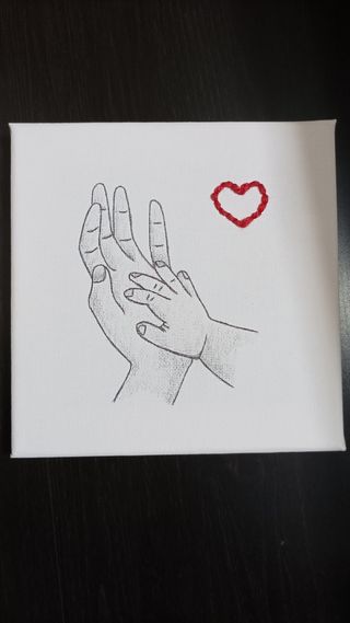 Tela con mano mamma e figlio/a. 