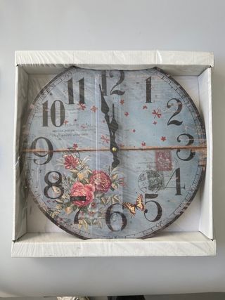 Orologio Rotondo da Parete Bianco e Blu con Rose