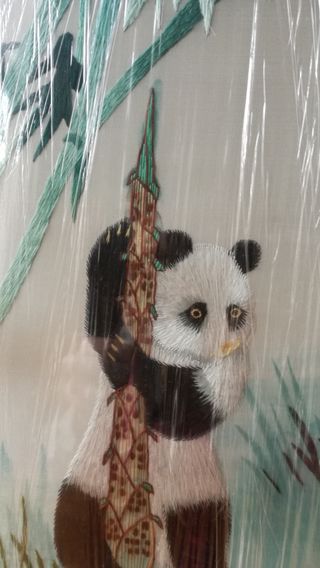 quadro cinese ricamato in seta/acquerello