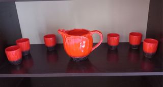 garaffa e bicchieri in terracotta artigianale set