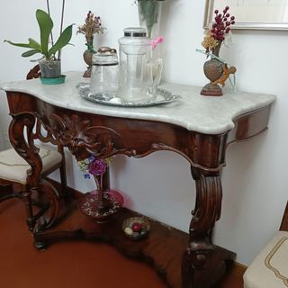 Consolle Luigi Filippo in noce e top in marmo