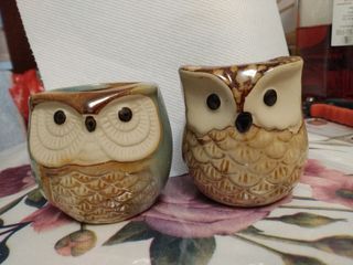 set 2 vasetti di coccio a forma di gufo 