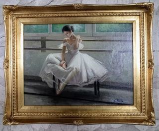 Quadro dipinto ad olio su tela ballerina C. Pinto 
