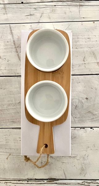 Set ciotole(ceramica)+vassoio(legno) per aperitivi