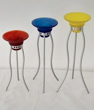 IKEA kit 3 porta candele vetro/metallo anni 90