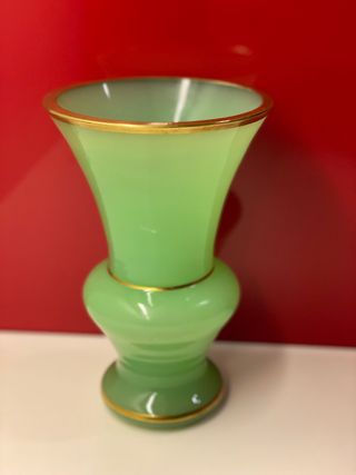 Vaso vintage vetro verde con decori oro
