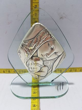 ICONA SACRA MADONNA CON BAMBINO IN LAMINA ARGENTO 