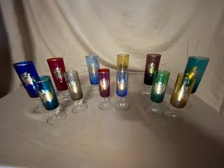 Set di bicchieri in cristallo colorati Vintage