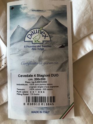 Piumone letto 1 piazza e 1/2