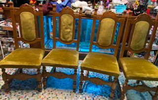 4 sedie in legno imbottite con velluto vintage