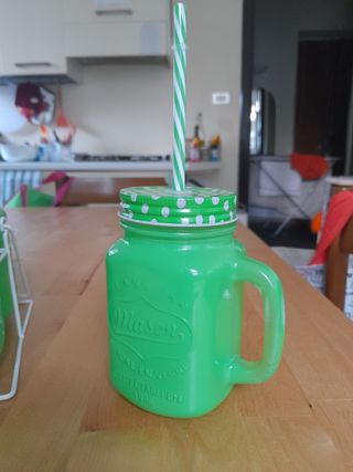 set 4 bicchieri barattolo con cannuccia