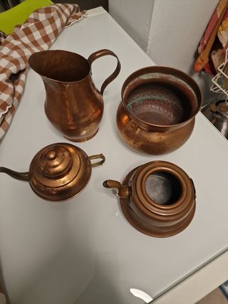 set da the, brocca e contenitore rame