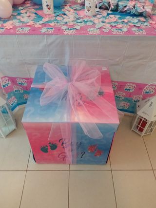 scatola gender reveal con fiocco
