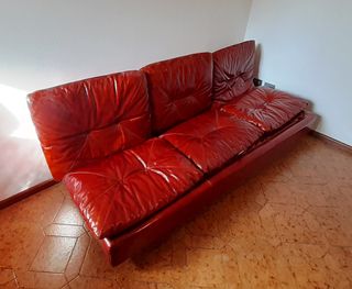 Divano letto Saporiti vintage in pelle anni 70