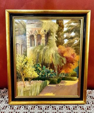 Quadro olio su tela "giardini con loggia" 51,7x66
