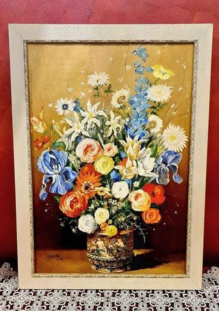 Quadro olio su tela con composizione floreale 