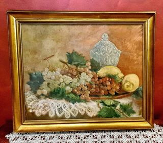 quadro olio su Vassoio di uva e limoni 70,4x58,9cm