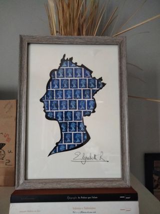 Quadro Regina Elisabetta con Francobolli