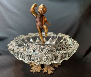 posacenere cristallo e ottone vintage